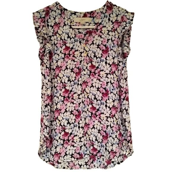 LOFT | Tops | Loft Petites Floral Spring Blouse With Cap Sleeves | Poshmark